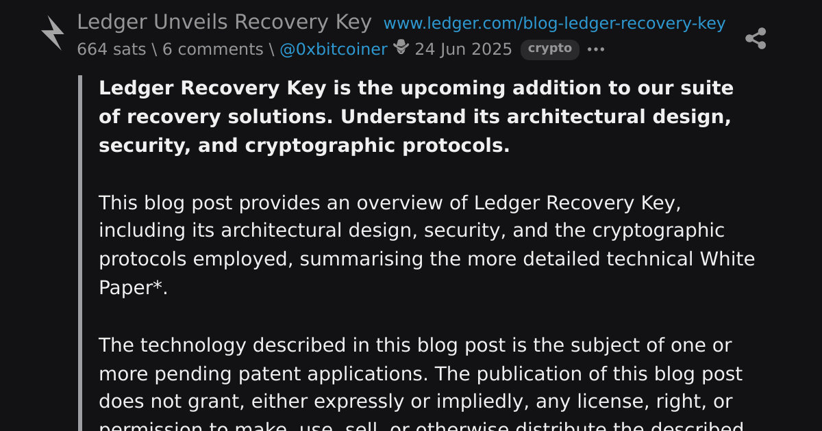 Ledger Unveils Recovery Key \ stacker news