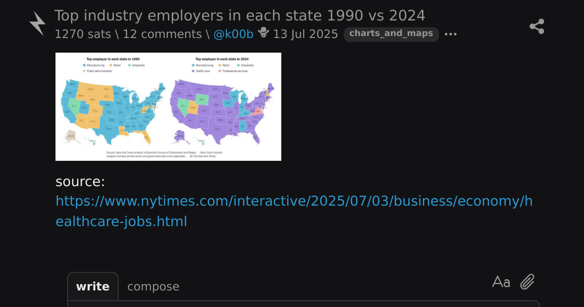 Top industry employers in each state 1990 vs 2024 \ stacker news