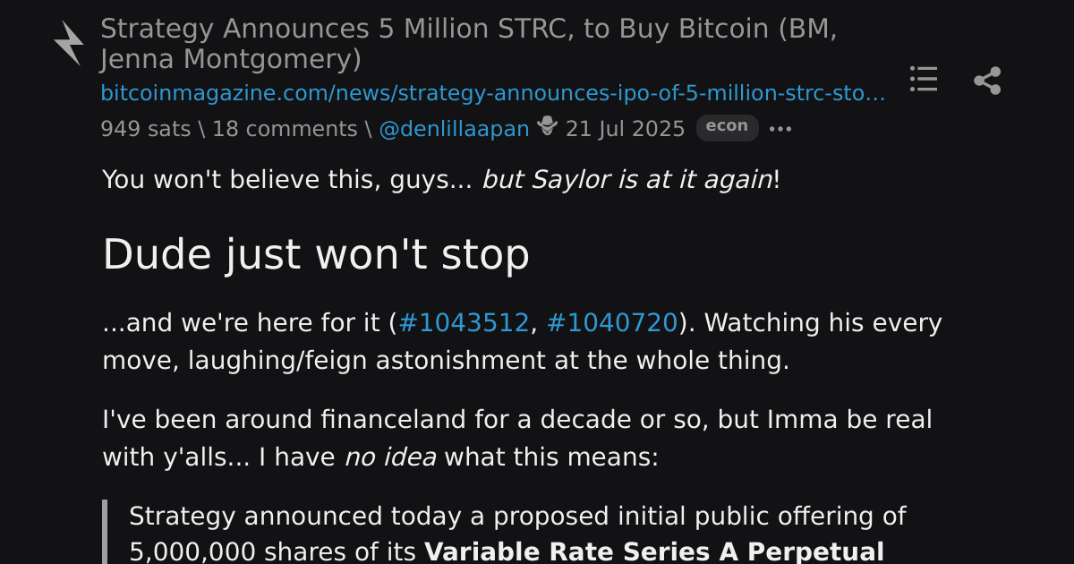 Strategy Announces 5 Million STRC, to Buy Bitcoin (BM, Jenna Montgomery ...