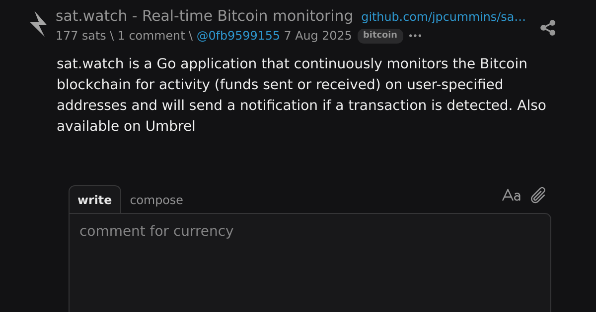 sat.watch - Real-time Bitcoin monitoring \ stacker news ~bitcoin