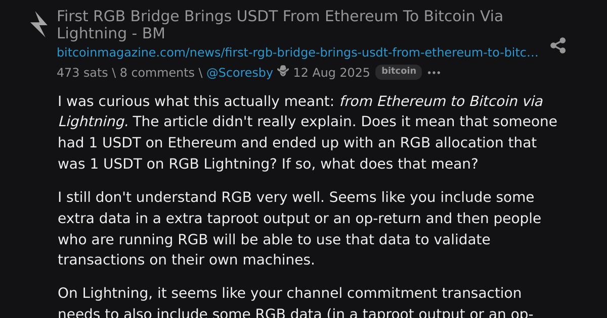 First RGB Bridge Brings USDT From Ethereum To Bitcoin Via Lightning ...