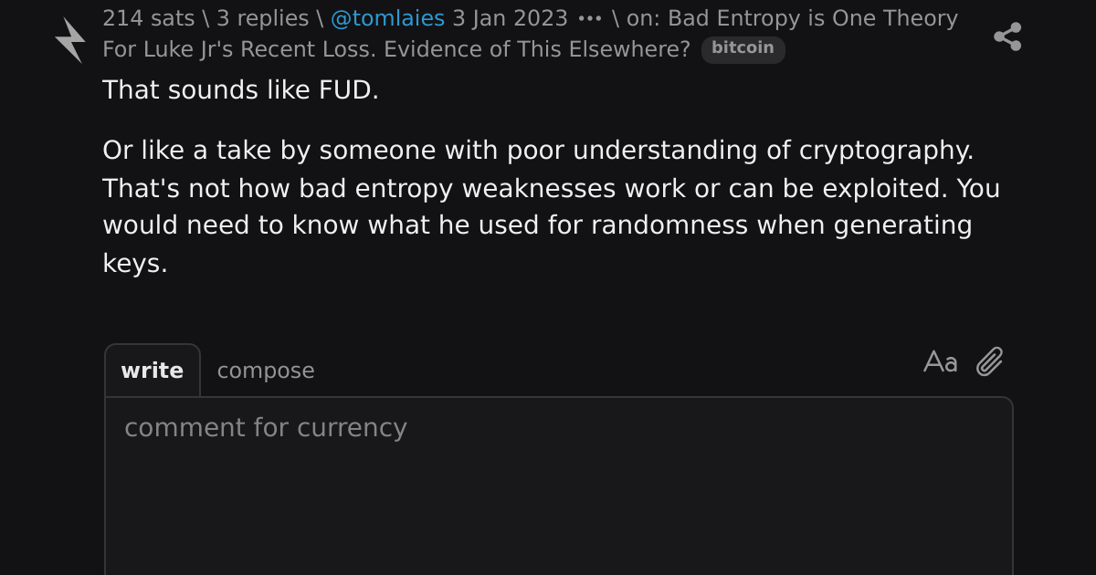 reply on: Bad Entropy is One Theory For Luke Jr's Recent Loss. Evidence ...
