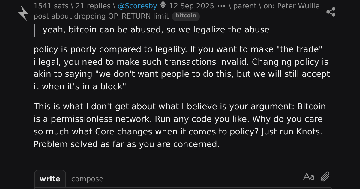 reply on: Peter Wuille post about dropping OP_RETURN limit \ stacker ...