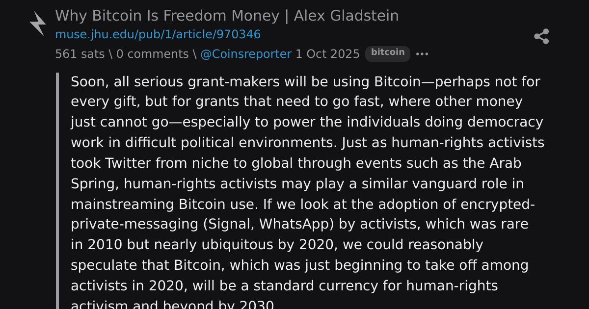 Why Bitcoin Is Freedom Money | Alex Gladstein \ stacker news ~bitcoin