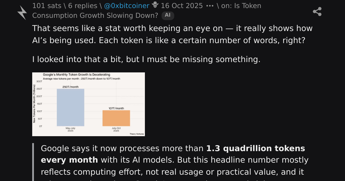 reply on: Is Token Consumption Growth Slowing Down? \ stacker news