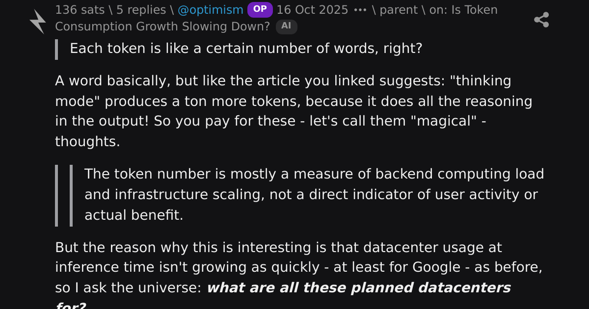 reply on: Is Token Consumption Growth Slowing Down? \ stacker news ~AI