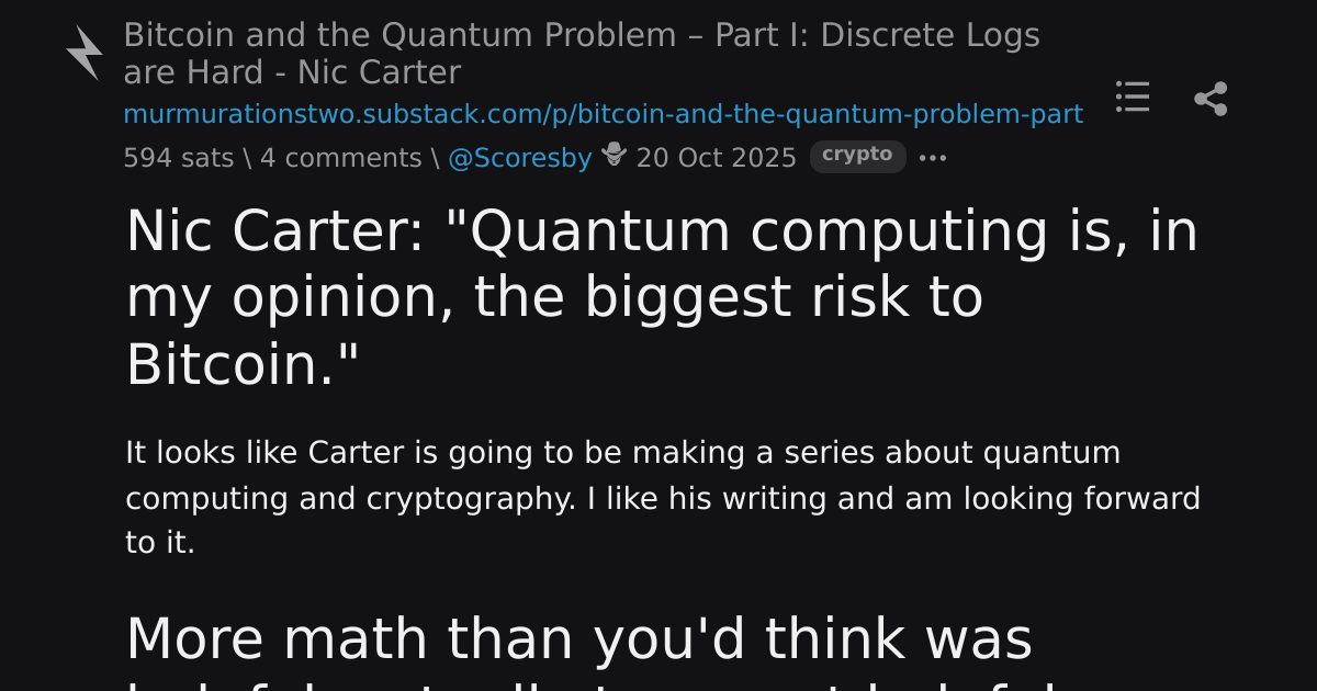 Bitcoin and the Quantum Problem – Part I: Discrete Logs are Hard - Nic ...