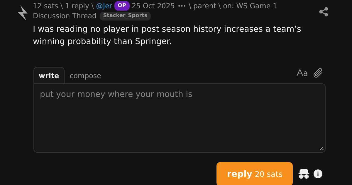 reply on: WS Game 1 Discussion Thread \ stacker news ~Stacker_Sports