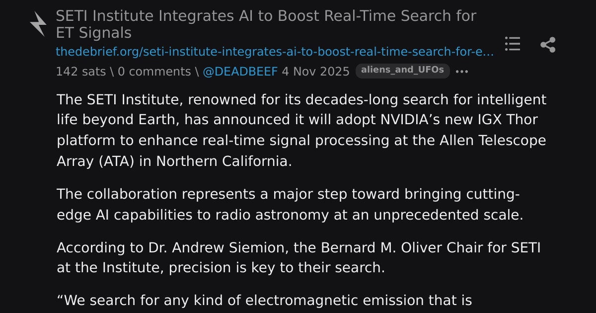 SETI Institute Integrates AI to Boost Real-Time Search for ET Signals ...