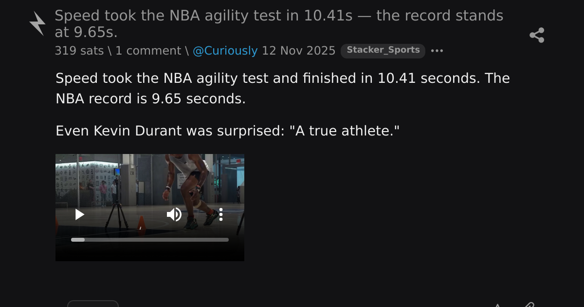 Speed took the NBA agility test in 10.41s — the record stands at 9.65s ...