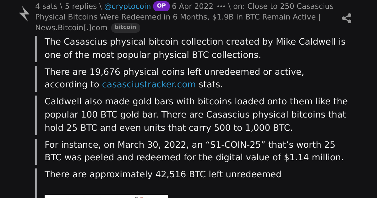 reply on: Close to 250 Casascius Physical Bitcoins Were Redeemed in 6 ...