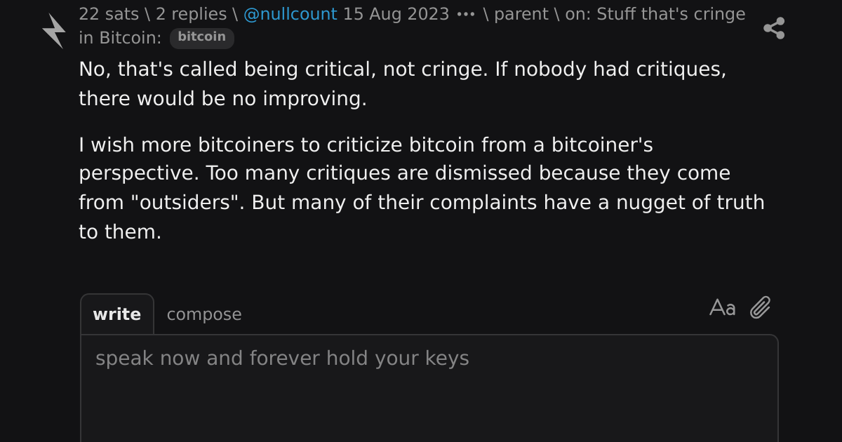 reply on: Stuff that's cringe in Bitcoin: \ stacker news