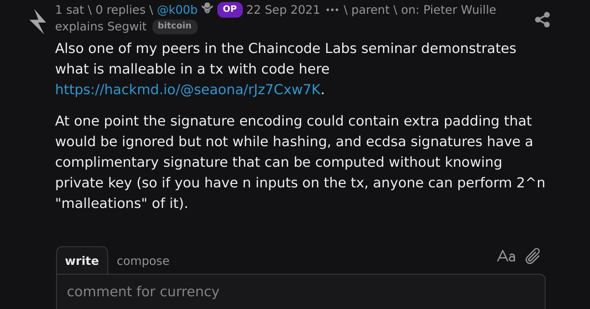 reply on: Pieter Wuille explains Segwit \ stacker news