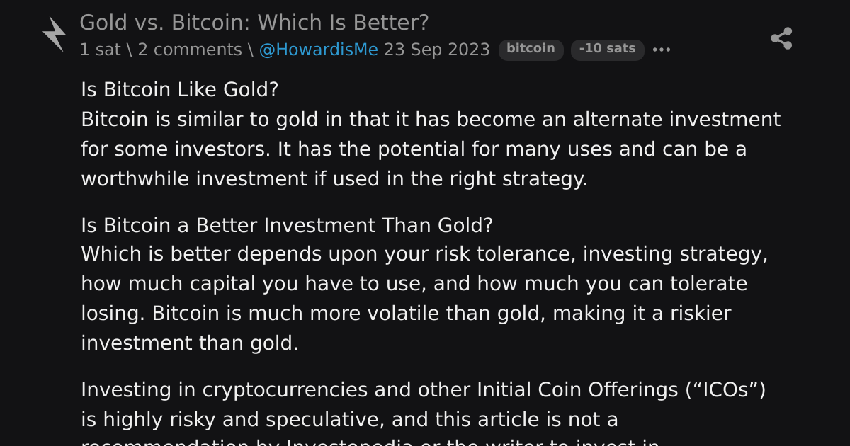 Gold vs. Bitcoin: Which Is Better? \ stacker news