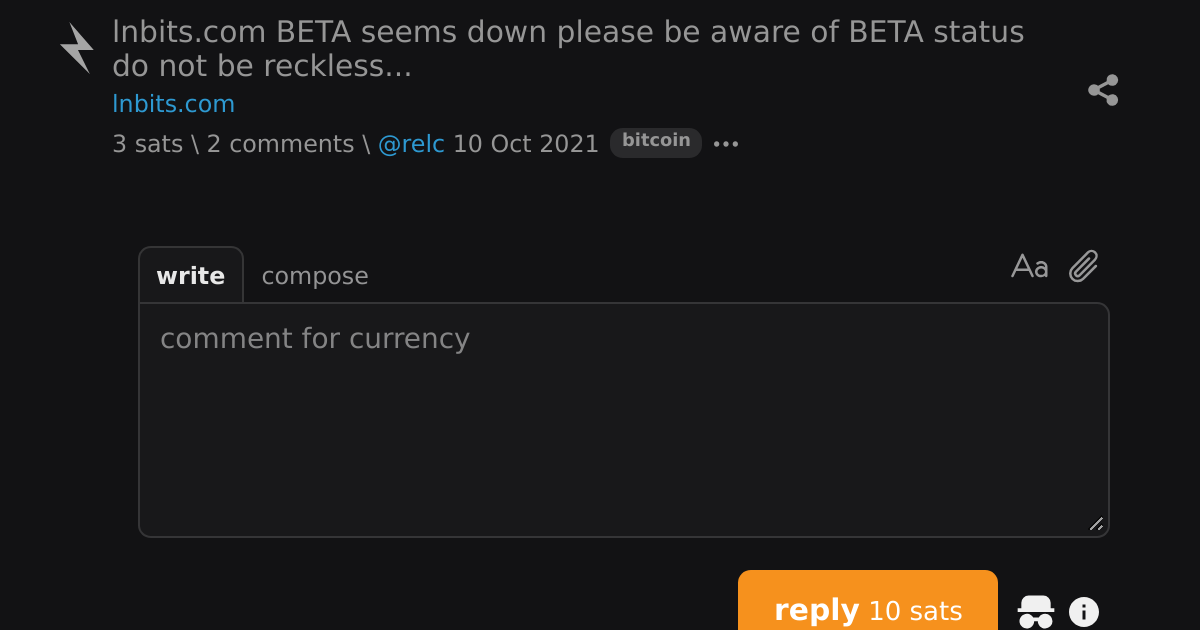 lnbits.com BETA seems down please be aware of BETA status do not be ...