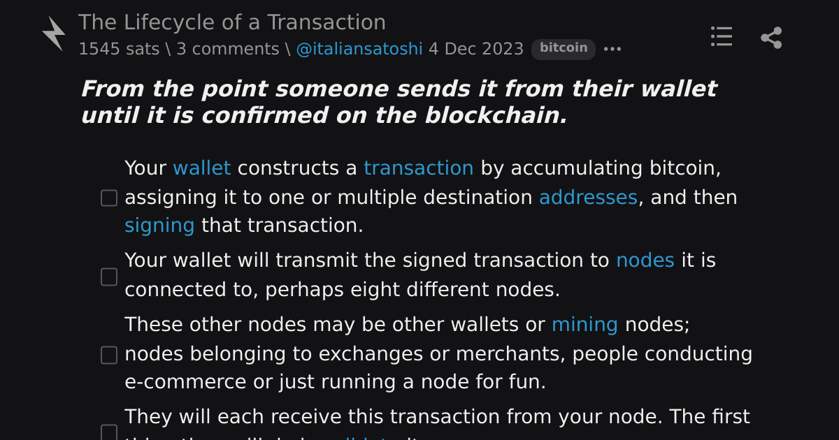 The Lifecycle of a Transaction \ stacker news ~bitcoin