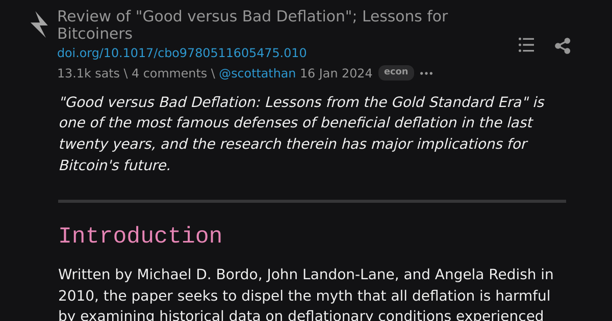 Review of "Good versus Bad Deflation"; Lessons for Bitcoiners \ stacker ...