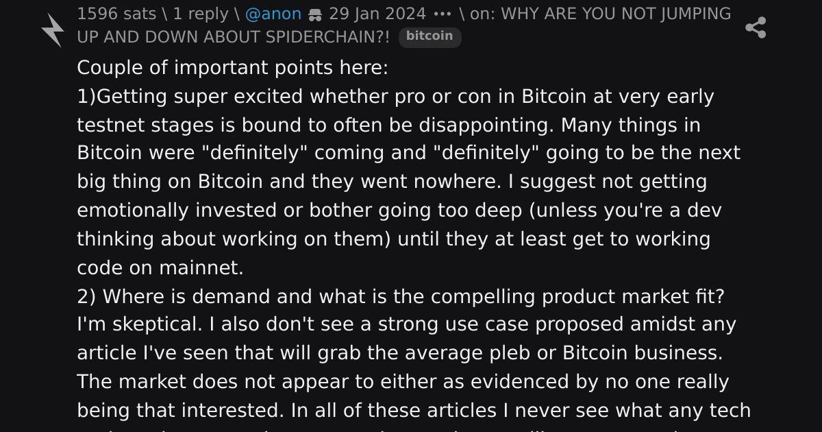 reply on: WHY ARE YOU NOT JUMPING UP AND DOWN ABOUT SPIDERCHAIN ...