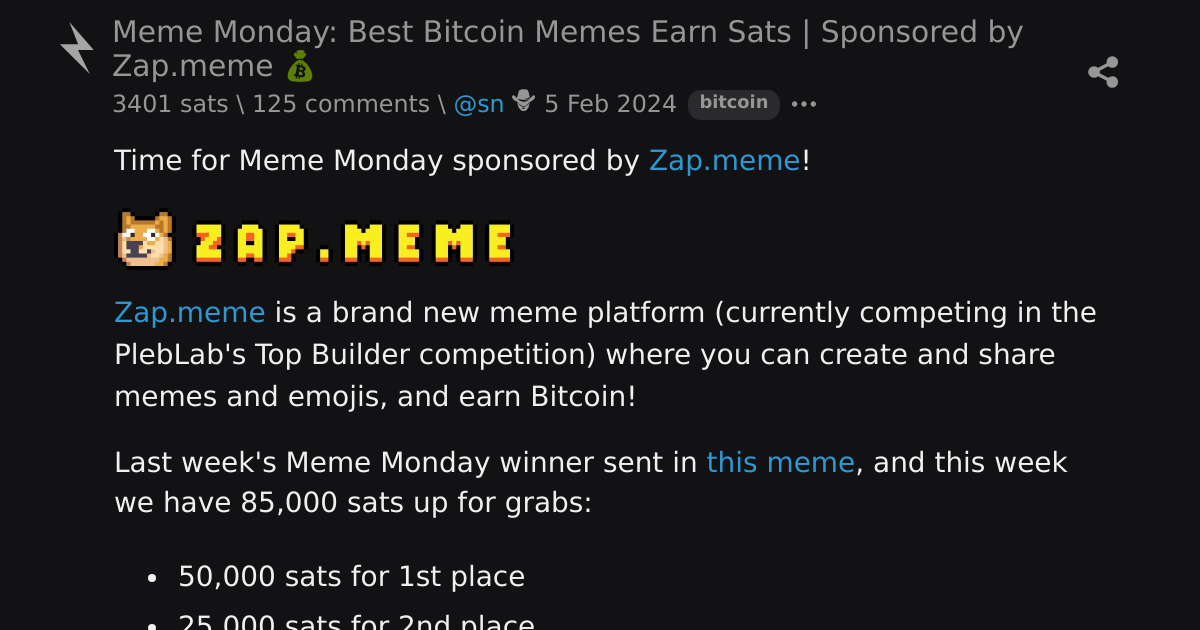 Meme Monday: Best Bitcoin Memes Earn Sats | Sponsored by Zap.meme ...