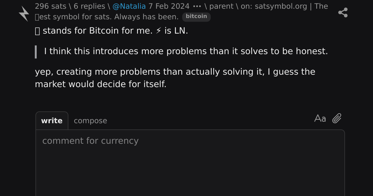 reply on: satsymbol.org | The ₿est symbol for sats. Always has been ...