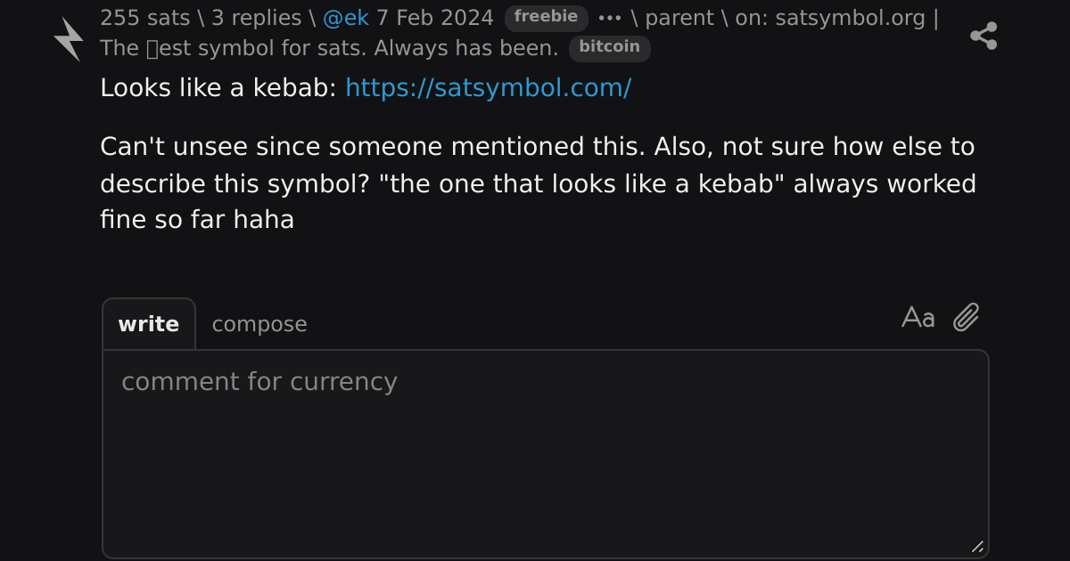 reply on: satsymbol.org | The ₿est symbol for sats. Always has been ...