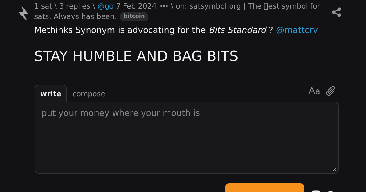 reply on: satsymbol.org | The ₿est symbol for sats. Always has been ...
