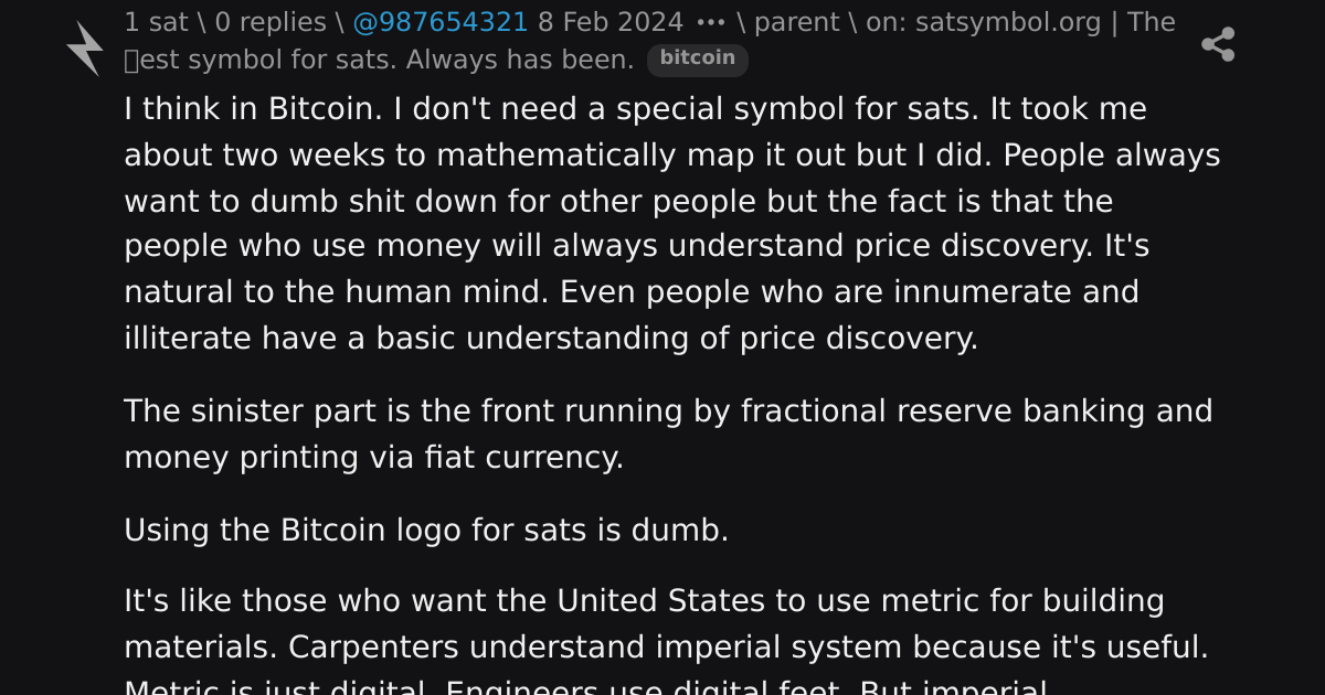 reply on: satsymbol.org | The ₿est symbol for sats. Always has been ...