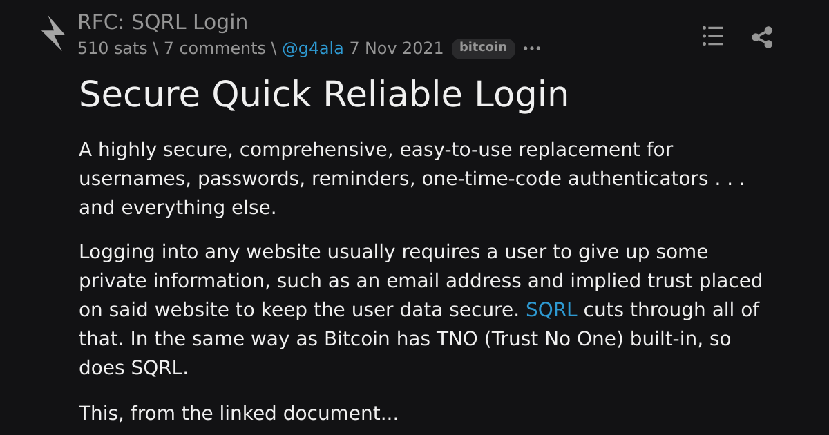 RFC: SQRL Login \ stacker news