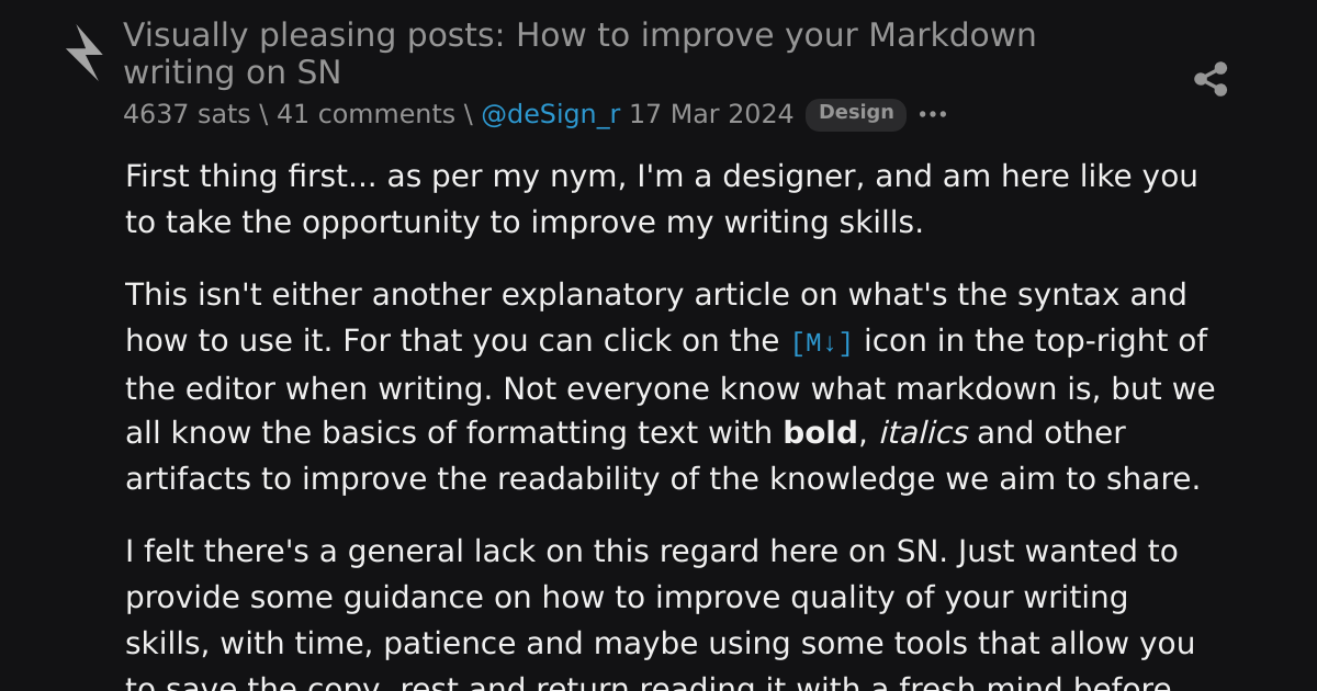 Visually pleasing posts: How to improve your Markdown writing on SN ...