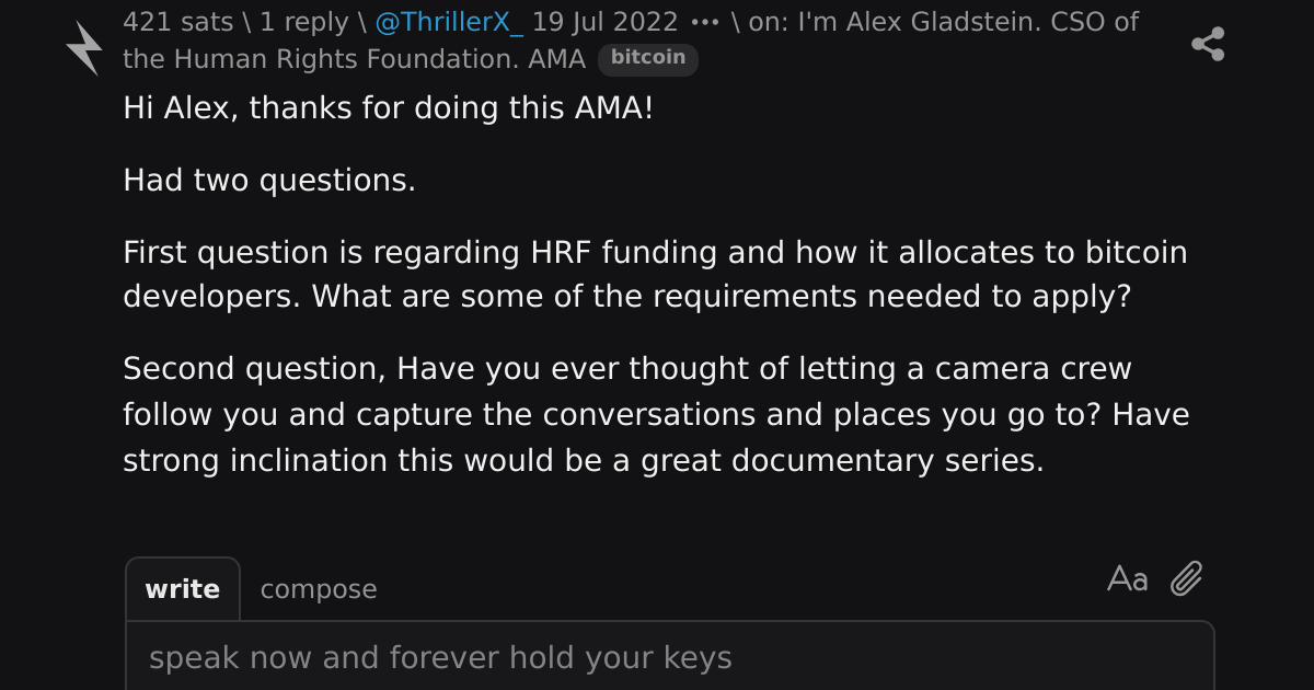 reply on: I'm Alex Gladstein. CSO of the Human Rights Foundation. AMA ...