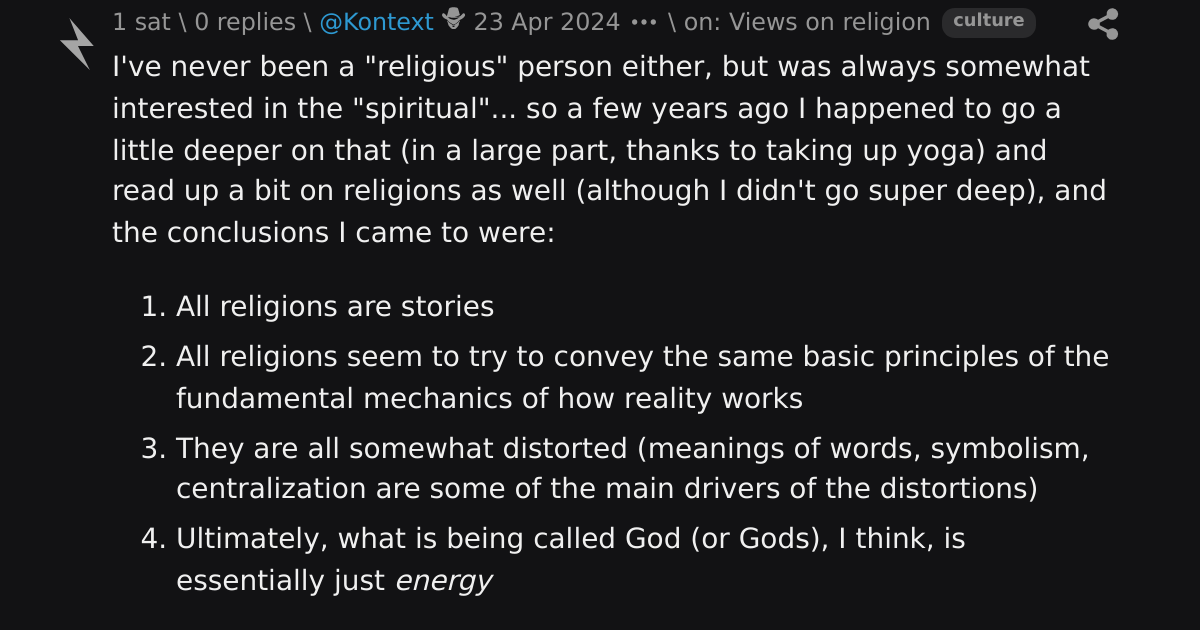 reply on: Views on religion \ stacker news