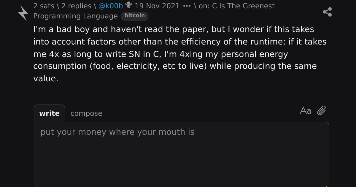 reply on: C Is The Greenest Programming Language \ stacker news ~bitcoin