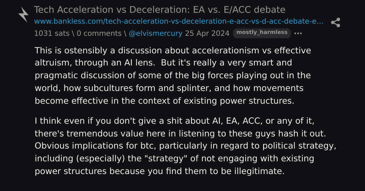 Tech Acceleration vs Deceleration: EA vs. E/ACC debate \ stacker news