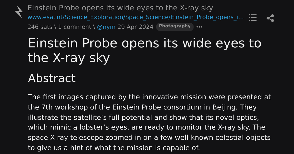 Einstein Probe opens its wide eyes to the X-ray sky \ stacker news