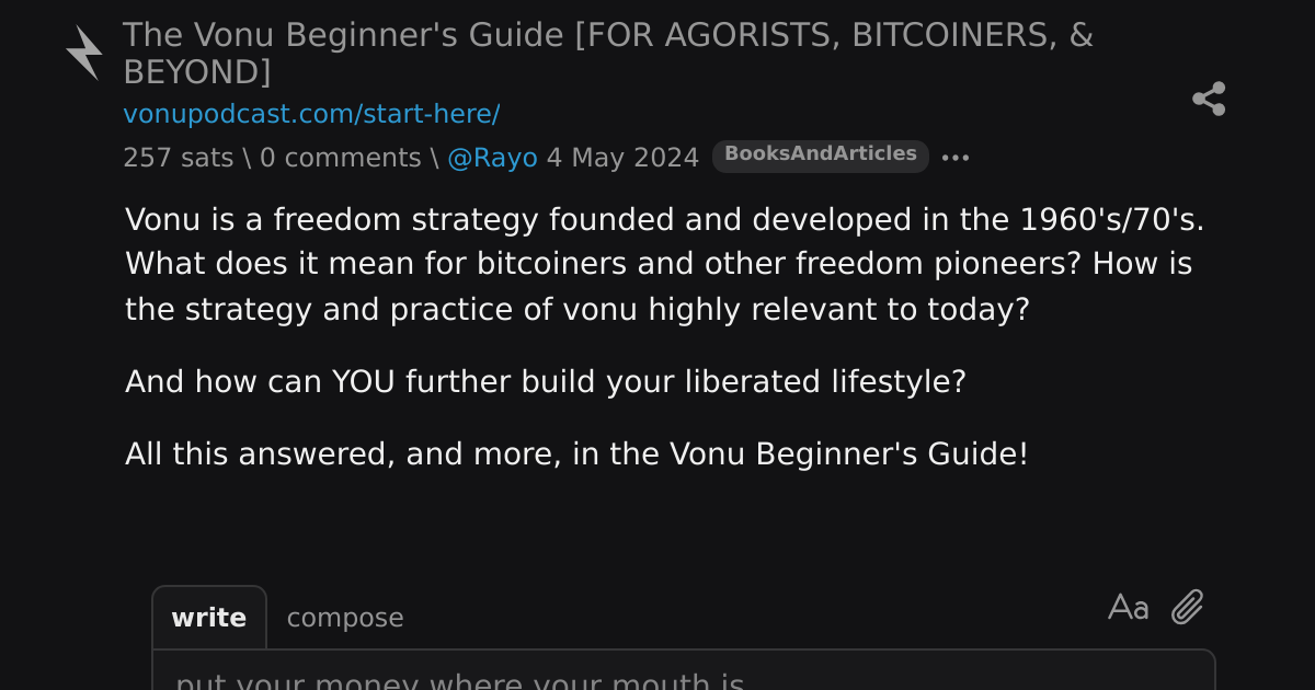 The Vonu Beginner's Guide [FOR AGORISTS, BITCOINERS, & BEYOND ...