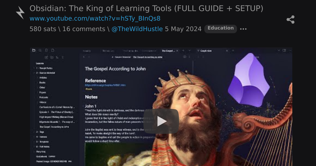 Obsidian: The King of Learning Tools (FULL GUIDE + SETUP) \ stacker news