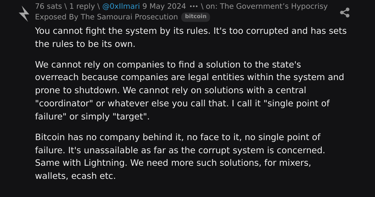 reply on: The Government’s Hypocrisy Exposed By The Samourai ...