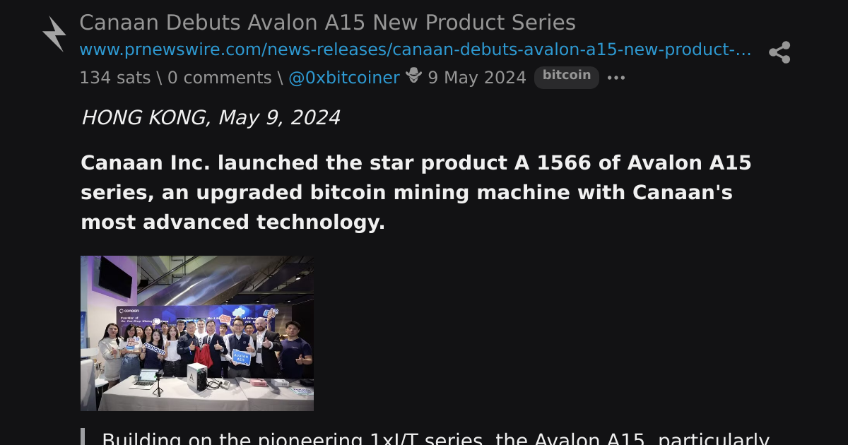 Canaan Debuts Avalon A15 New Product Series \ stacker news