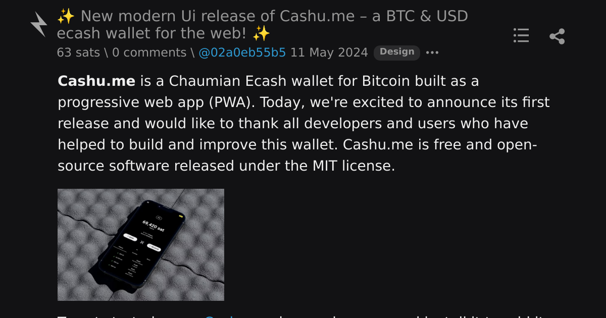 New modern Ui release of Cashu.me – a BTC & USD ecash wallet for the ...