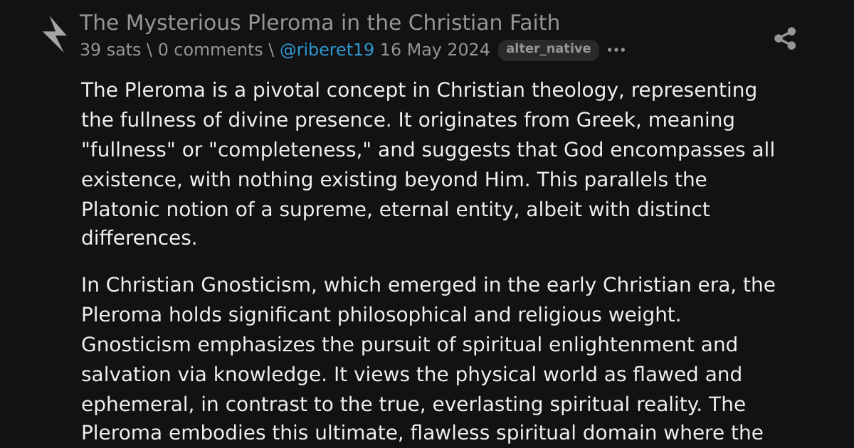 The Mysterious Pleroma in the Christian Faith \ stacker news