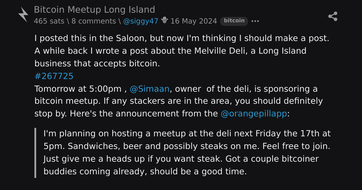 Bitcoin Meetup Long Island \ stacker news