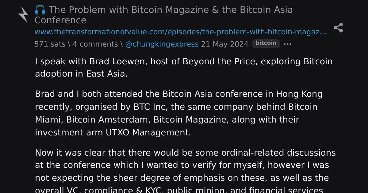 🎧 The Problem with Bitcoin Magazine & the Bitcoin Asia Conference ...