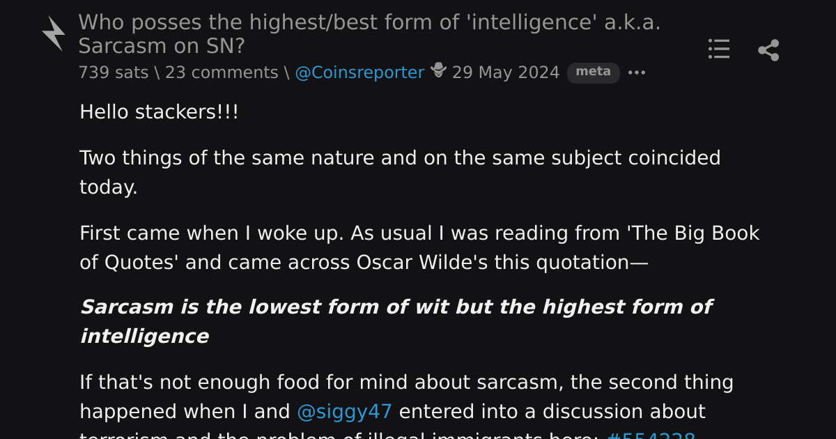 Who posses the highest/best form of 'intelligence' a.k.a. Sarcasm on SN ...