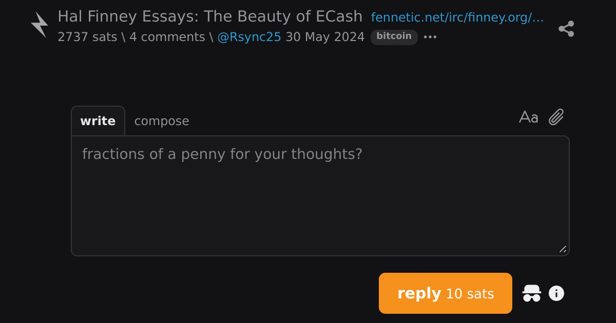 Hal Finney Essays: The Beauty of ECash \ stacker news