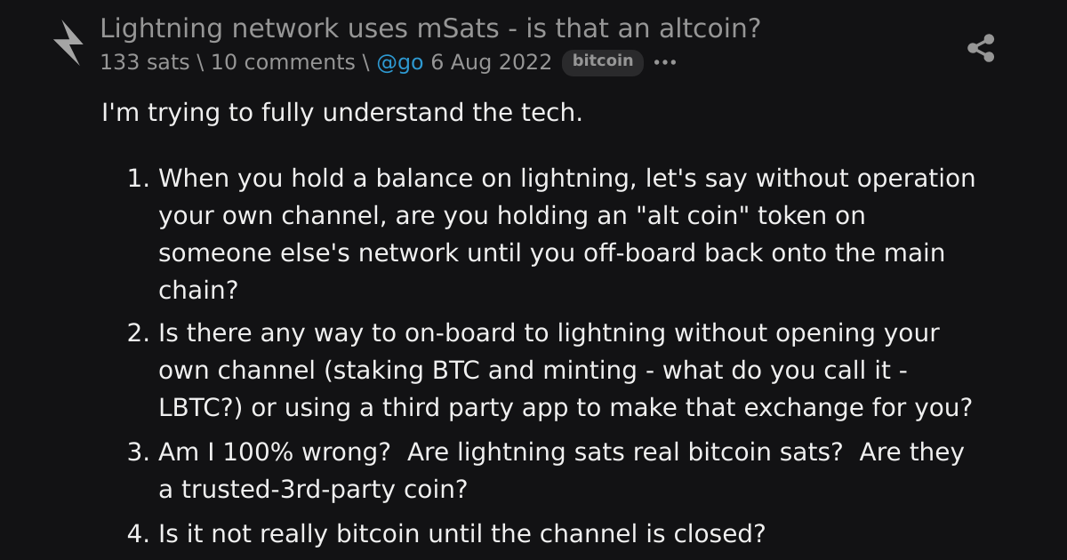 Lightning network uses mSats - is that an altcoin? \ stacker news
