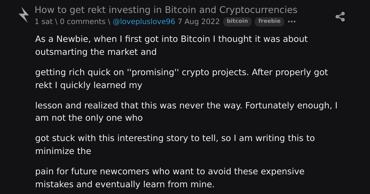 How to get rekt investing in Bitcoin and Cryptocurrencies \ stacker news