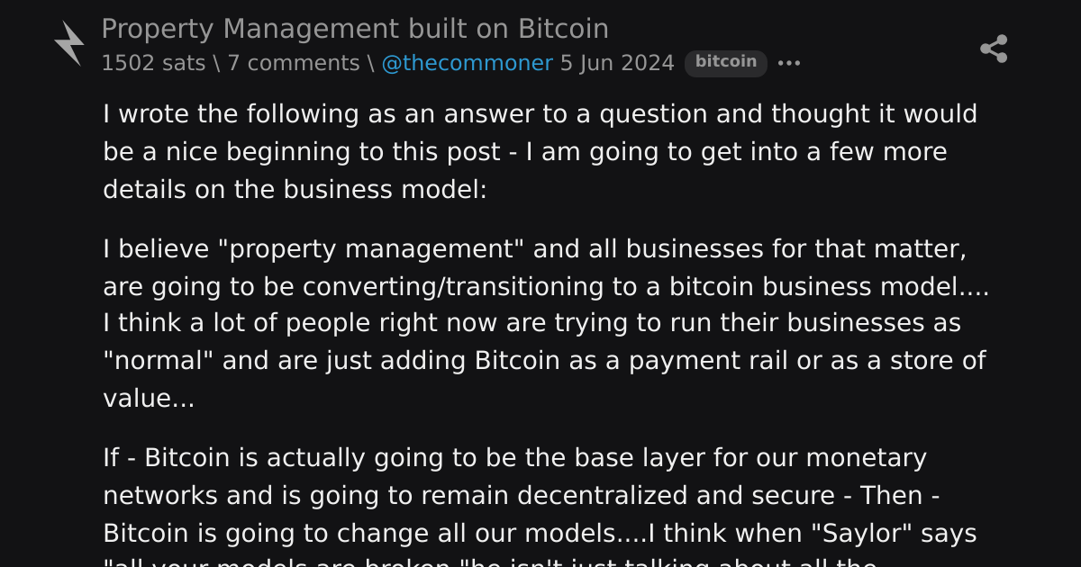 Property Management built on Bitcoin \ stacker news ~bitcoin