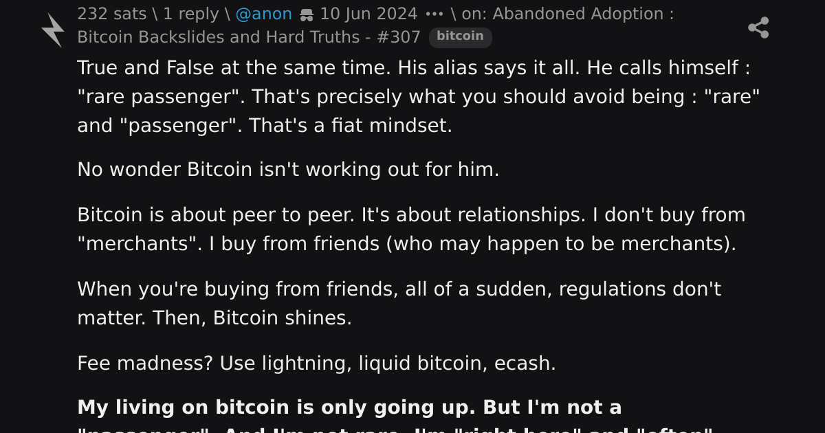 reply on: Abandoned Adoption : Bitcoin Backslides and Hard Truths ...