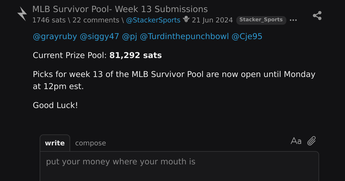 MLB Survivor Pool- Week 13 Submissions \ stacker news ~Stacker_Sports