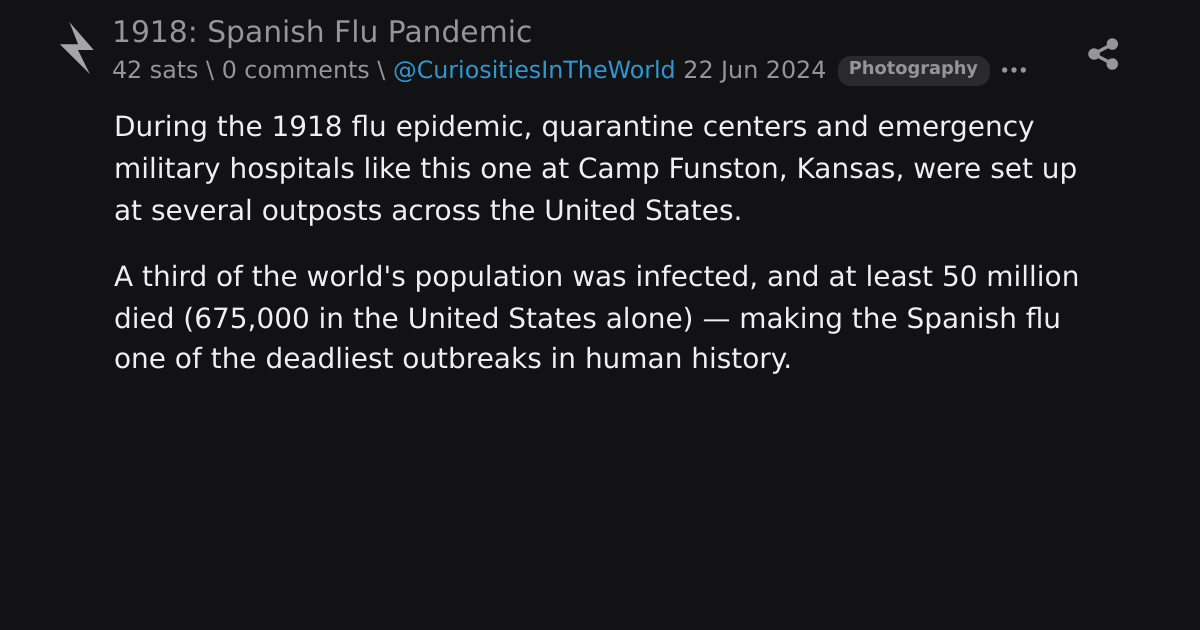 1918: Spanish Flu Pandemic \ stacker news